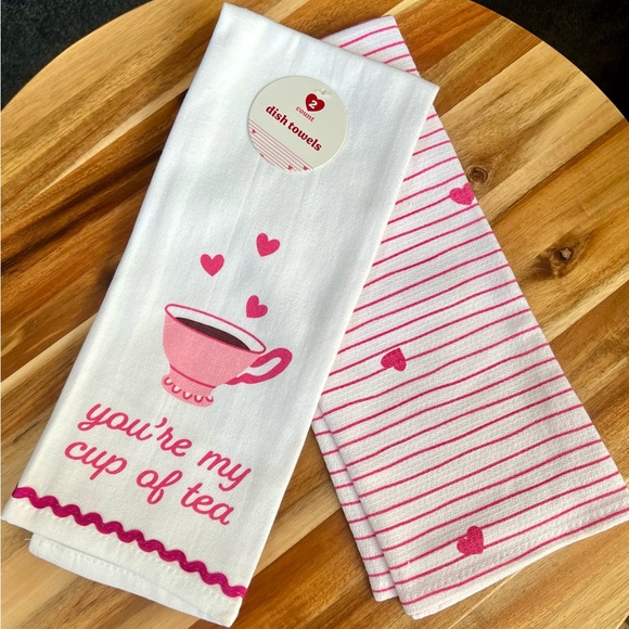 Target | Holiday | Set Of Two Tea Themed Dish Towels Pink Hearts | Poshmark